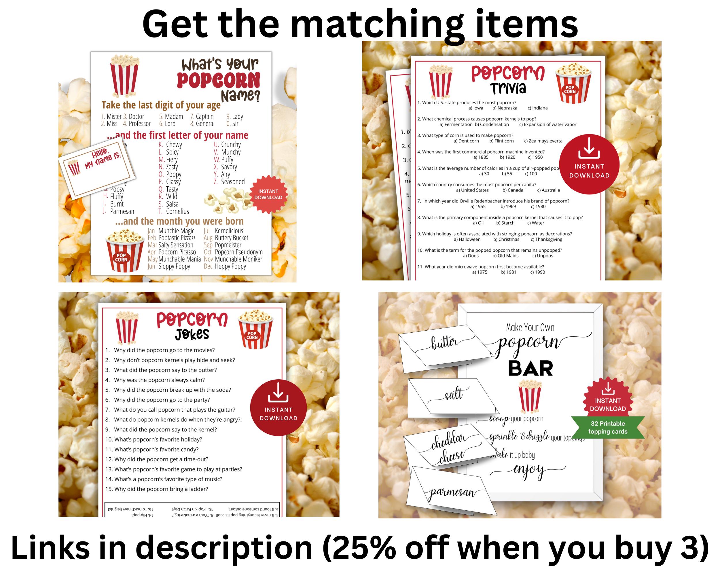 Popcorn Jokes for Kids, Printable Popcorn Pun Game, Popcorn Baby Shower ...