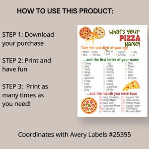 What's Your Pizza Name Game WITH NAMETAGS + SIGN, Pizza Party Game ...