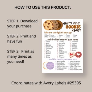 What's Your Cookie Name Game WITH NAMETAGS + SIGN, Cookie Birthday ...