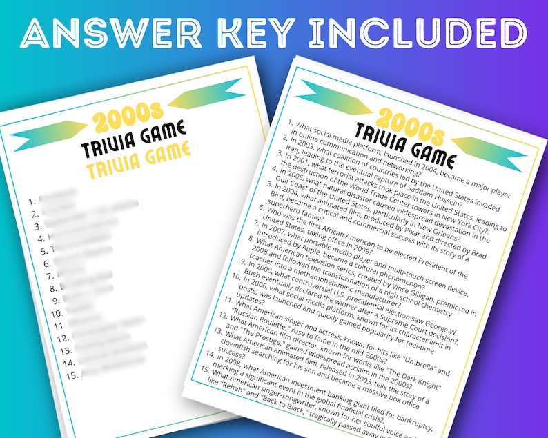 2000s Decade Trivia Game, Trivia Questions, 2000s Trivia Quiz, 2000s ...