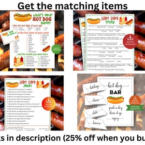 What's Your Hot Dog Name Game With NAMETAGS & SIGN, Hot Dog Party Game ...