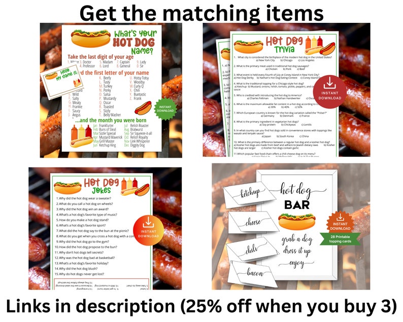 What's Your Hot Dog Name Game With NAMETAGS & SIGN, Hot Dog Party Game ...