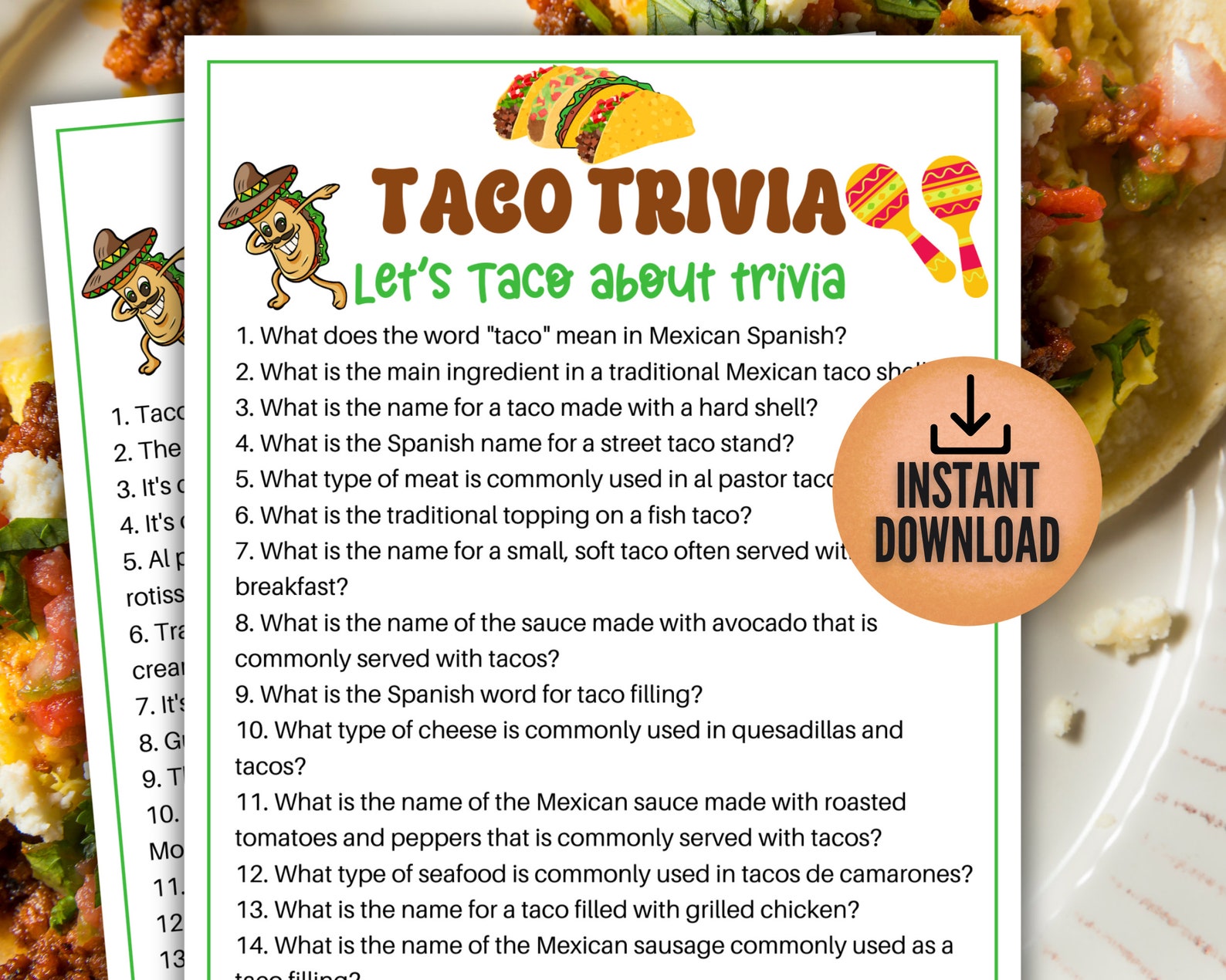 Taco Trivia Game,printable Mexican Fiesta Game for Kids & Adults, Cinco ...