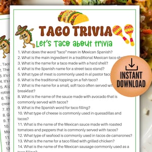Taco Trivia Game,printable Mexican Fiesta Game for Kids & Adults, Cinco ...