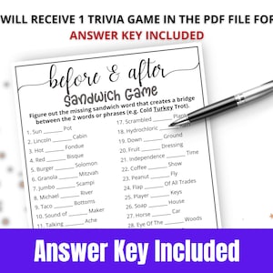 Before and After Sandwich Game,fill in the Blank Word Quiz,printable ...