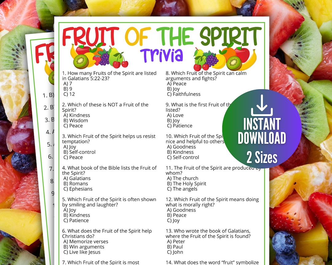 Fruit of the Spirit Trivia Game Kids,sunday School Bible Games,new ...