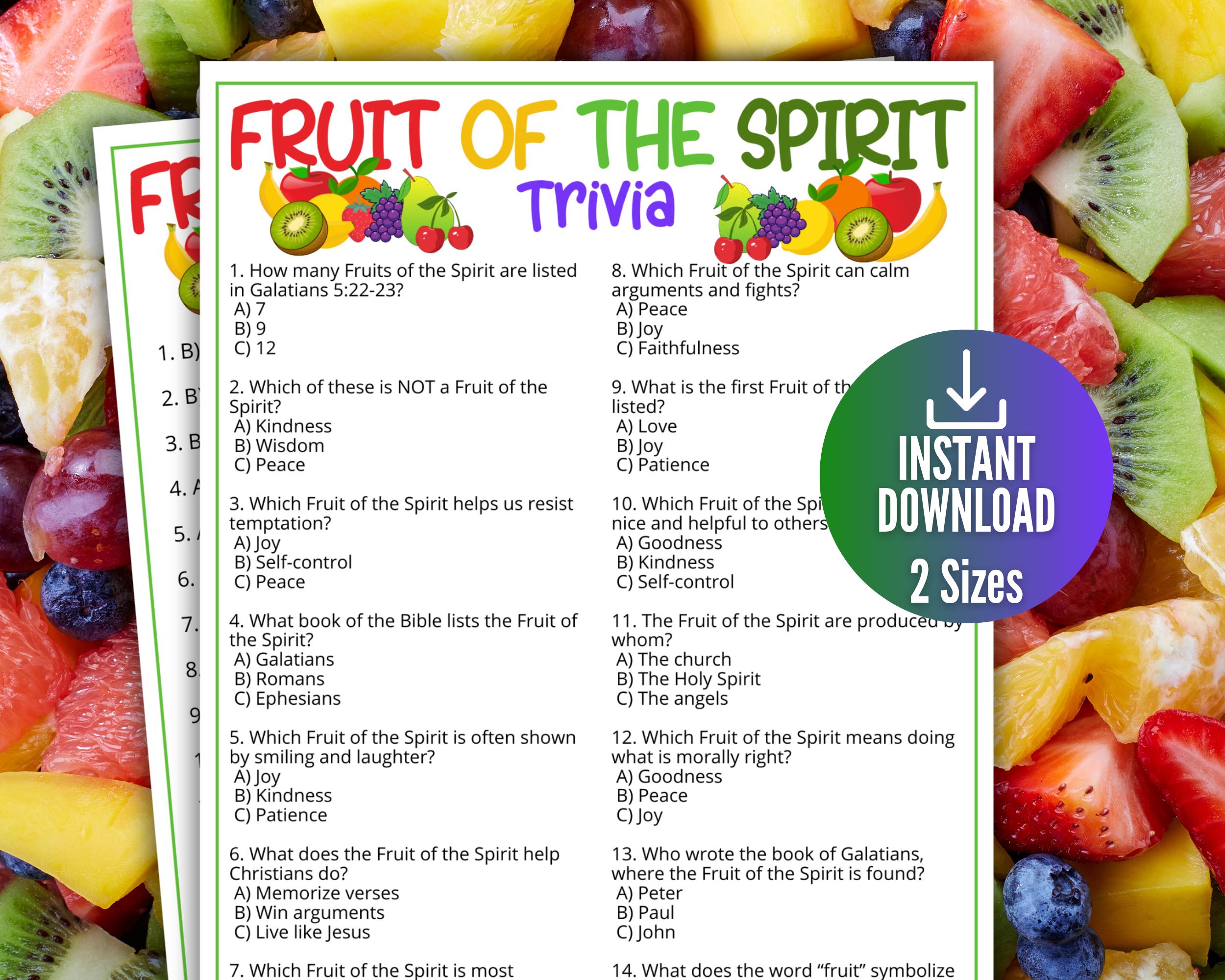 Fruit of the Spirit Trivia Game Kids,sunday School Bible Games,new ...