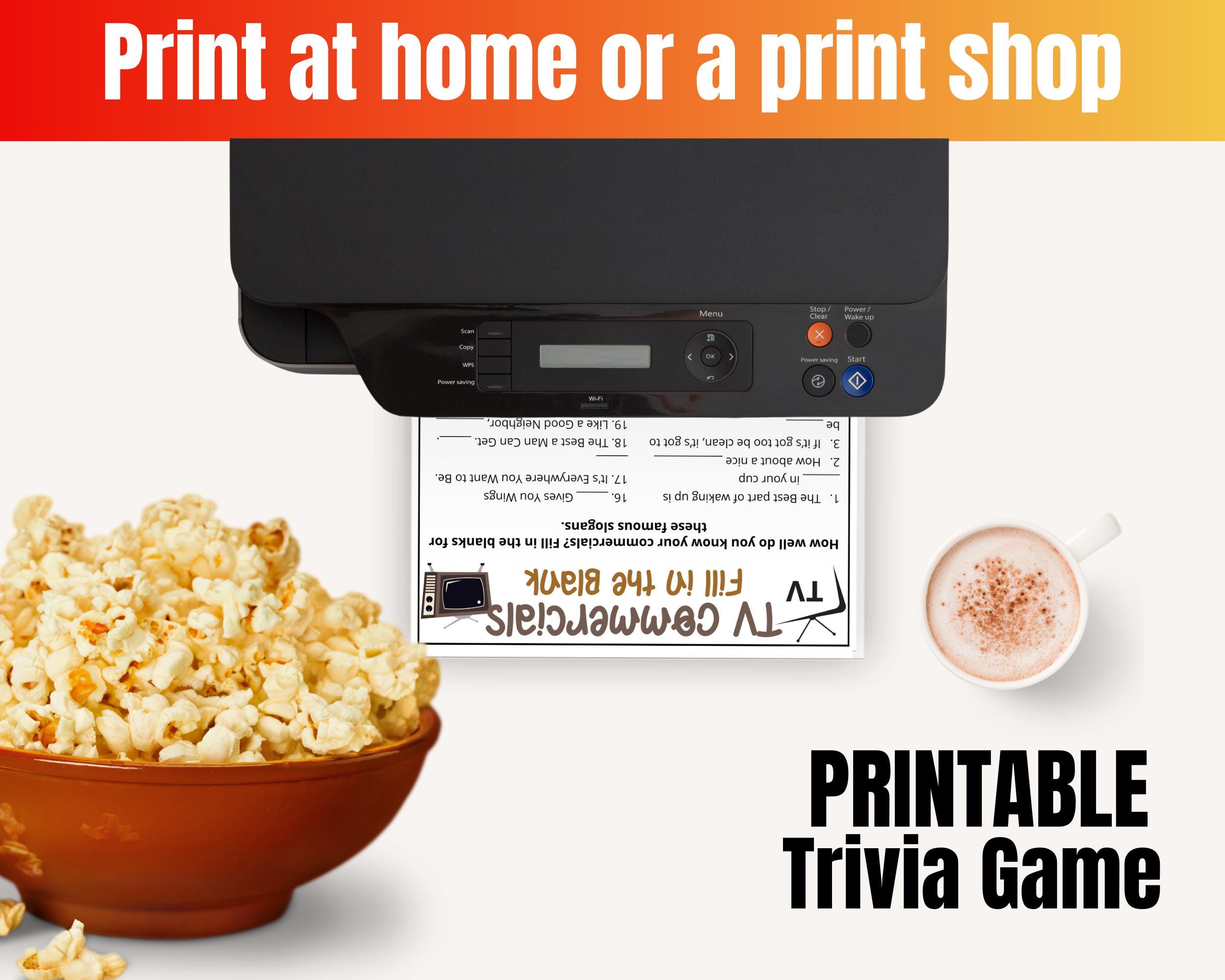 TV Commercial Trivia Game, Ad Slogan Fill in the Blank Quiz, Printable ...