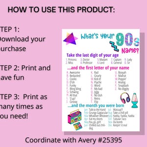 What's Your 90s Name Game WITH NAMETAGS + SIGN, Nineties Party Game ...