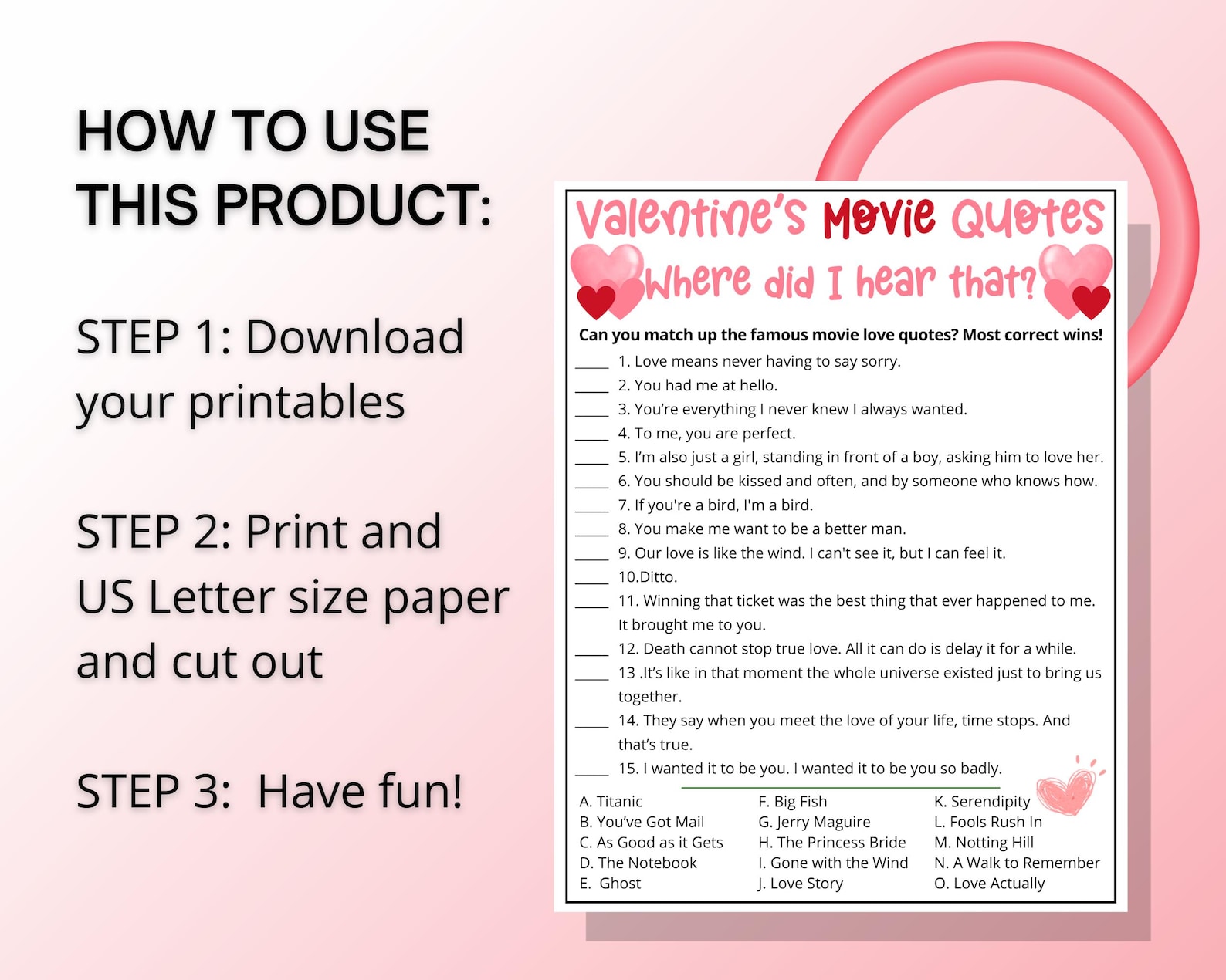 Juego de trivia con frases de películas de San Valentín, frases de ...