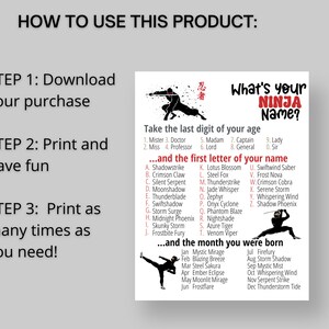 What's Your Ninja Name Game WITH NAMETAGS SIGN, Ninja Theme Party Game ...