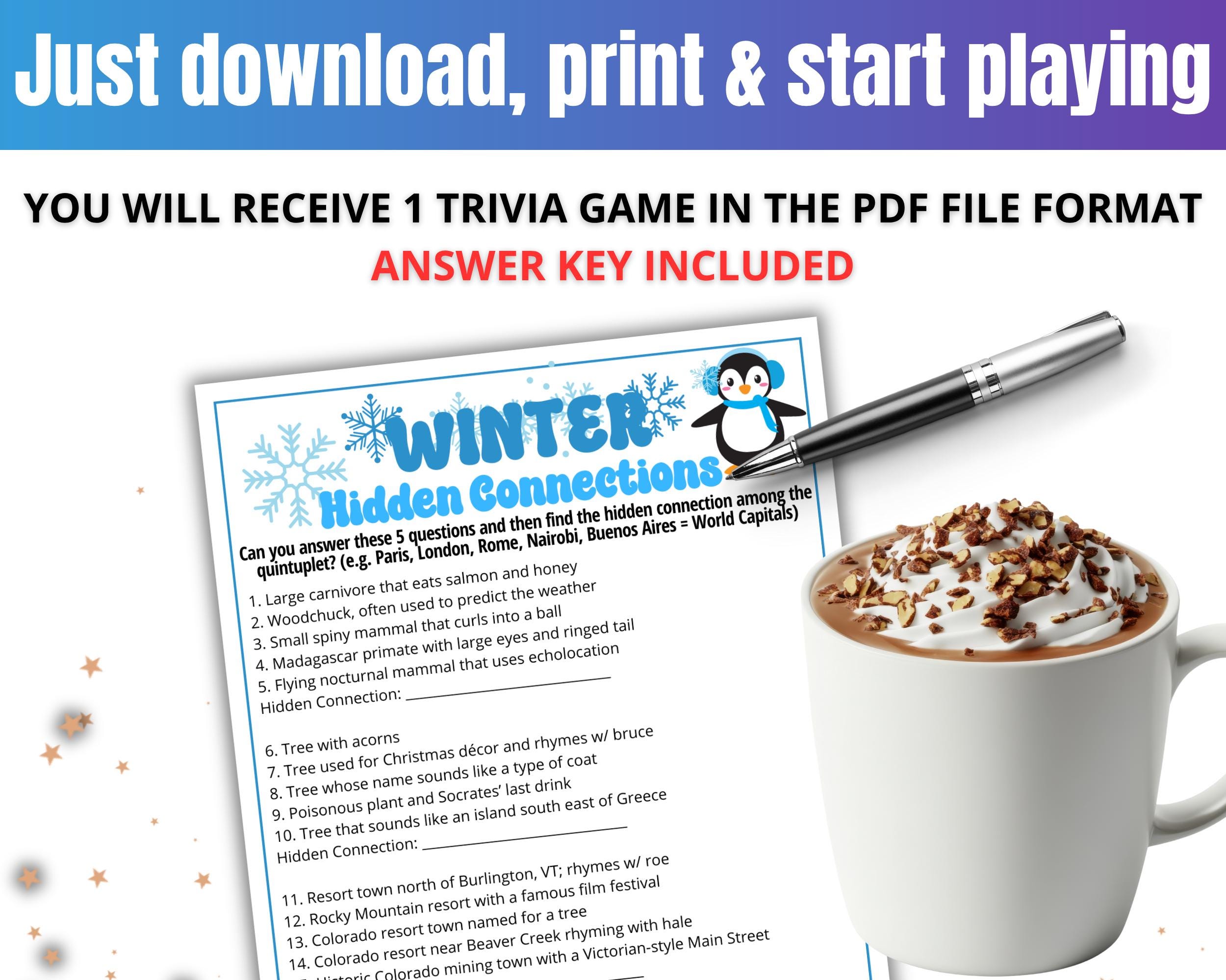Winter Trivia Game, Winter Hidden Connection Puzzles,printable Quiz for ...
