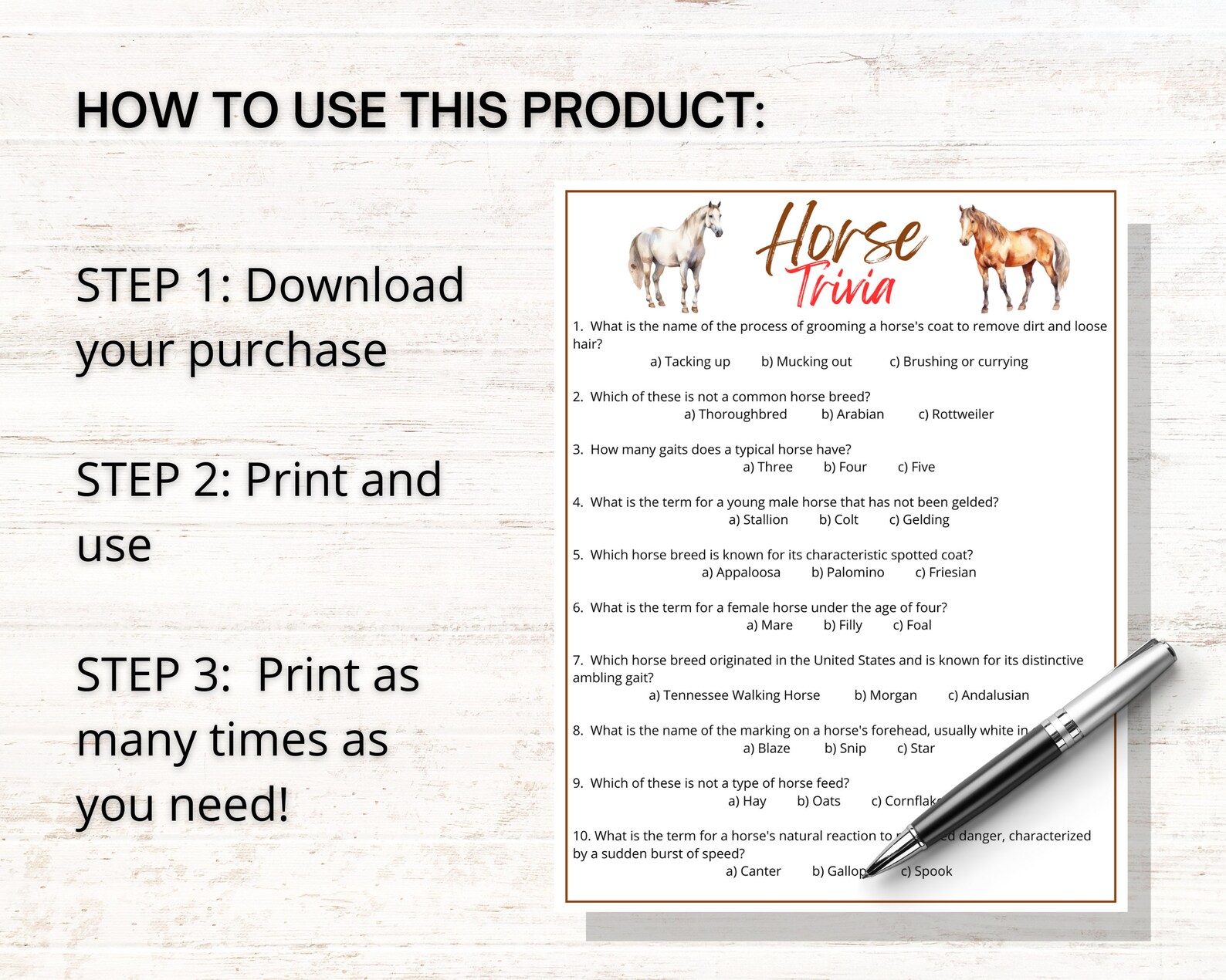 Horse Trivia Game, Printable Horse Trivia for Parties, Derby Party Game ...
