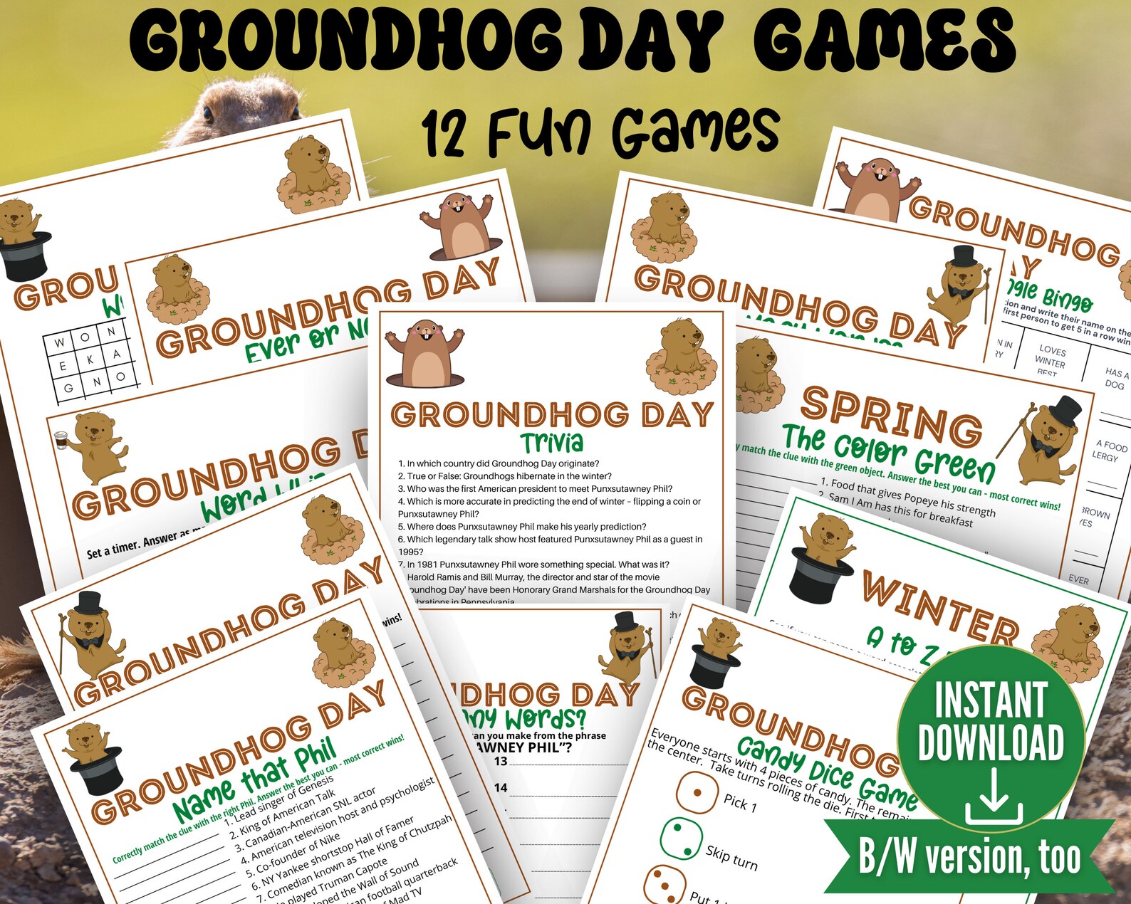 Groundhog Day Game Bundle, Groundhog Day Trivia, Groundhog Celebration ...
