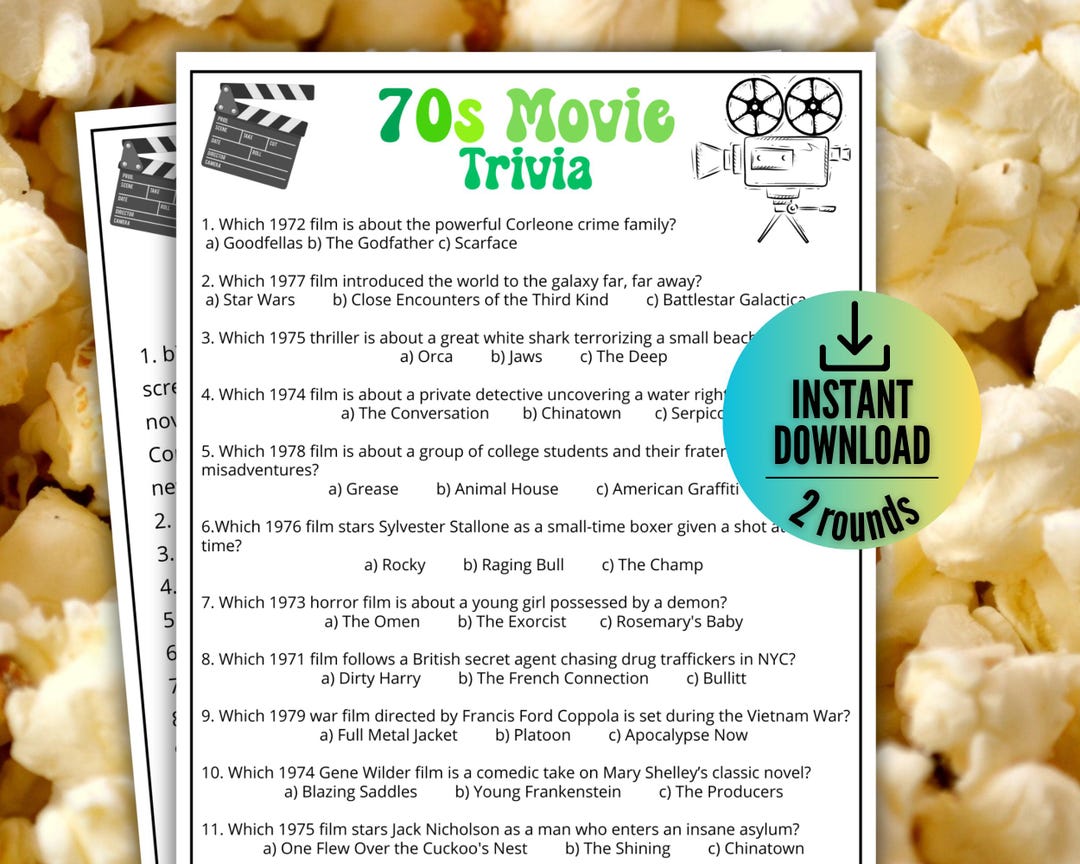 1970s Movie Trivia Game, Silver Screen Quiz Party,70s Movie Quotes ...