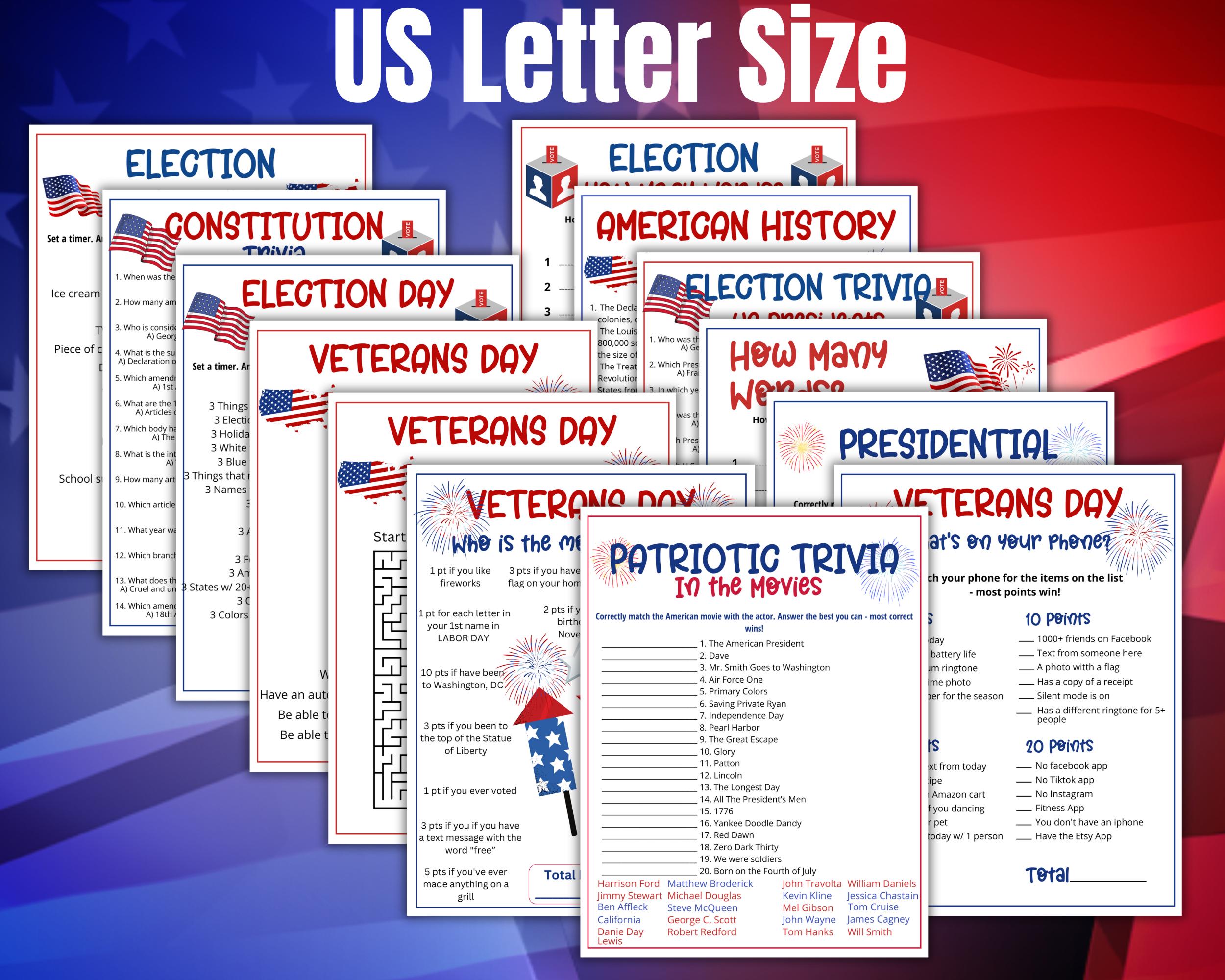 Veterans Day Game Bundle,veterans Day Trivia,patriotic Songs Game ...