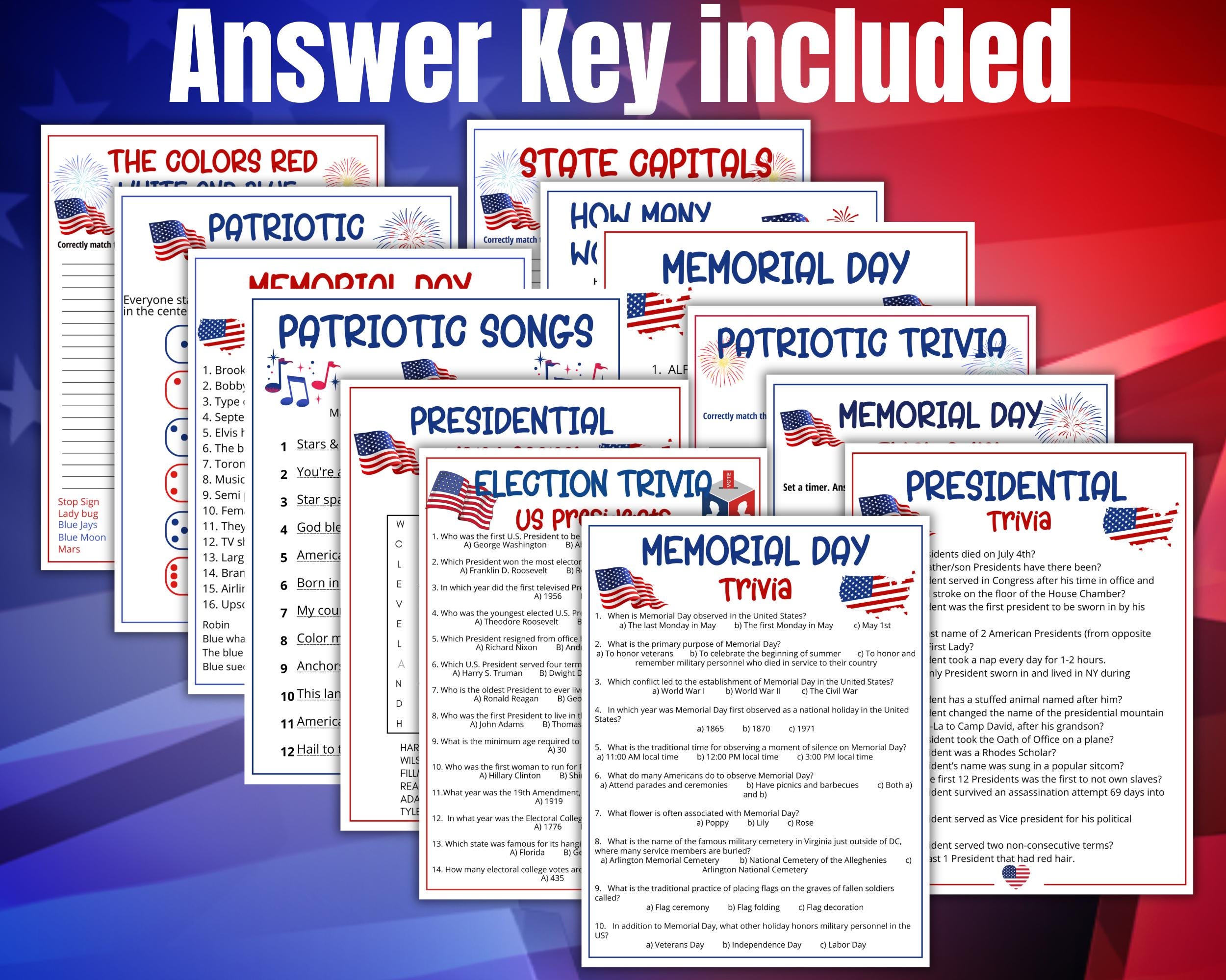 Memorial Day Game Bundle, Mega Memorial Day Trivia,patriotic Songs Game ...