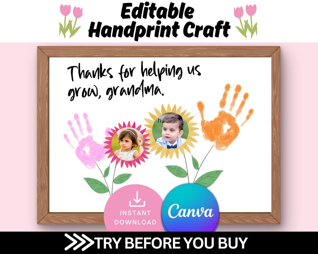 Editable Grandmother Handprint Craft, Flower Handprint Art With Kid ...