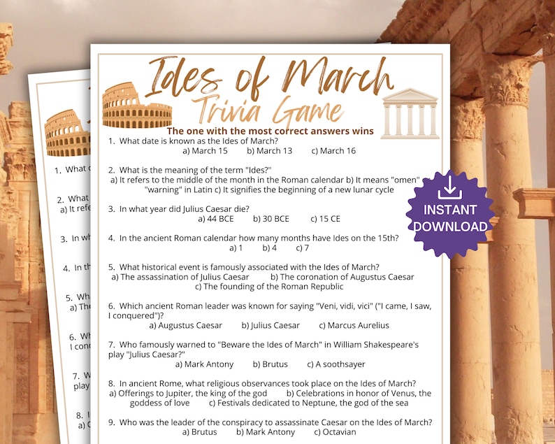 Ides of March Trivia, Printable Multiple Choice Ides of March Game ...