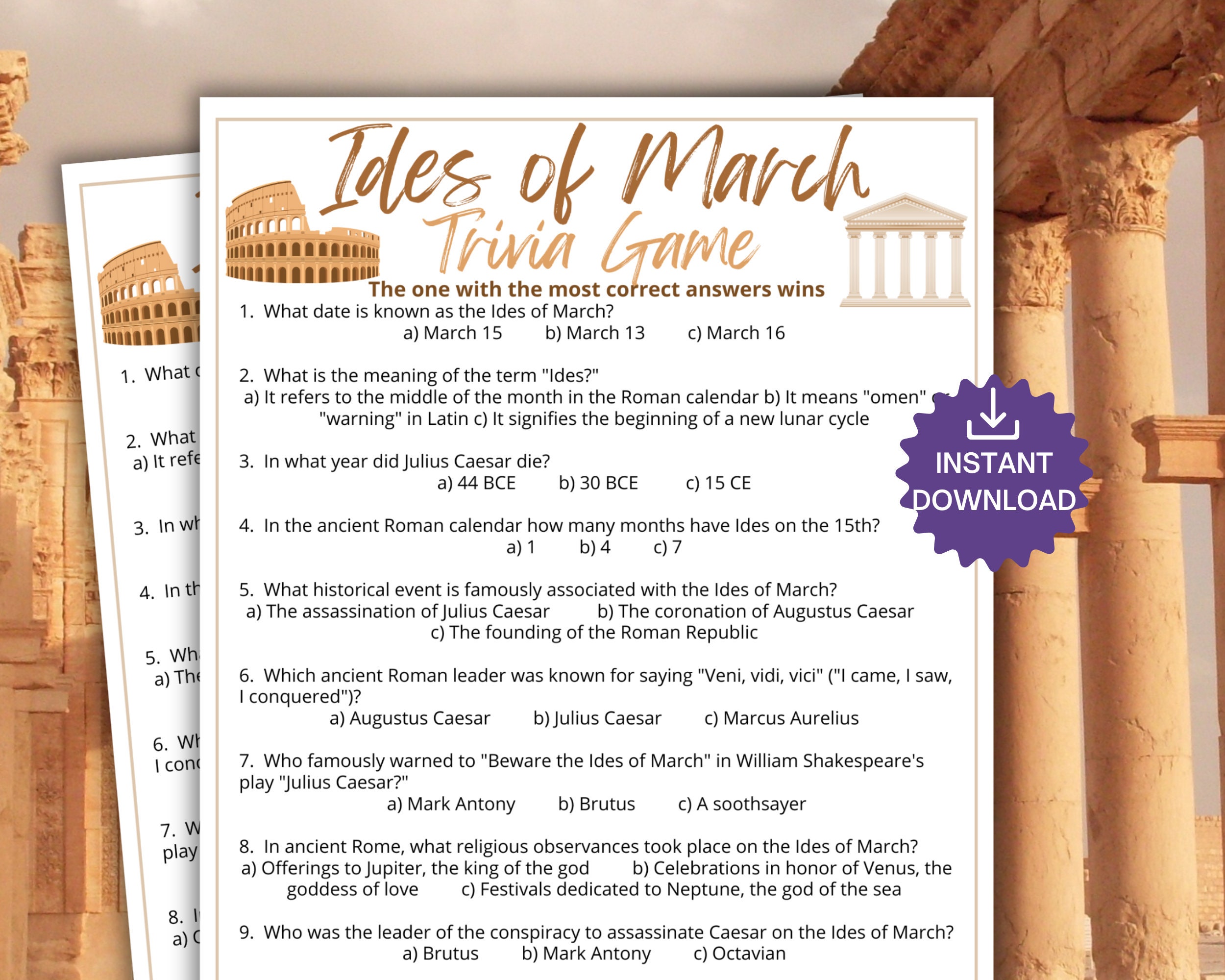 Ides of March Trivia, Printable Multiple Choice Ides of March Game ...