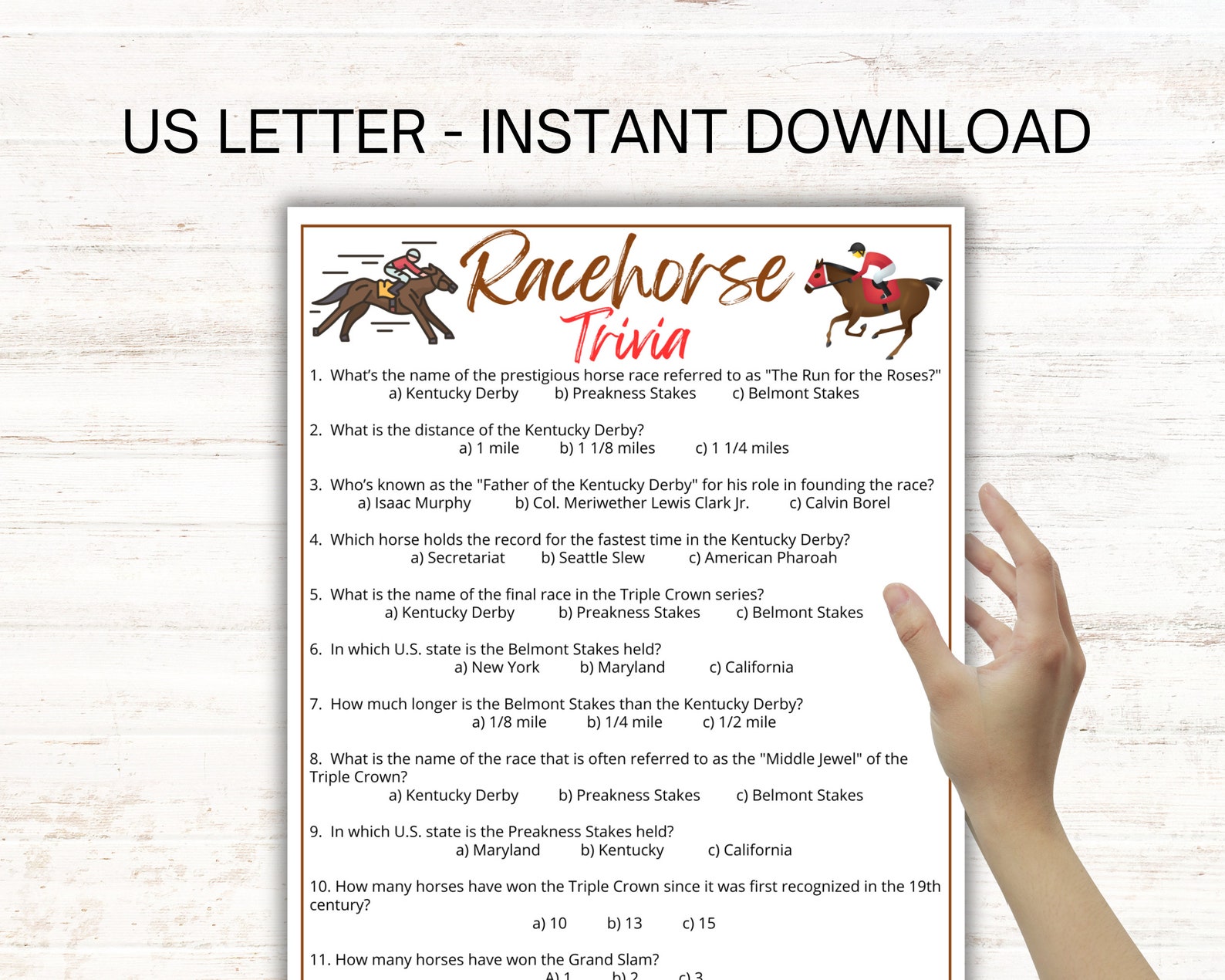 Racehorse Trivia Game, Derby Party Game, Printable Horse Racing Game ...