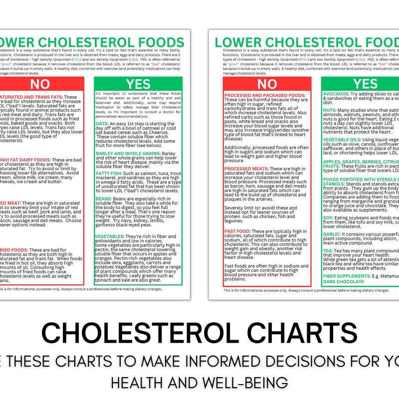 Cholesterol Food Chart - Etsy