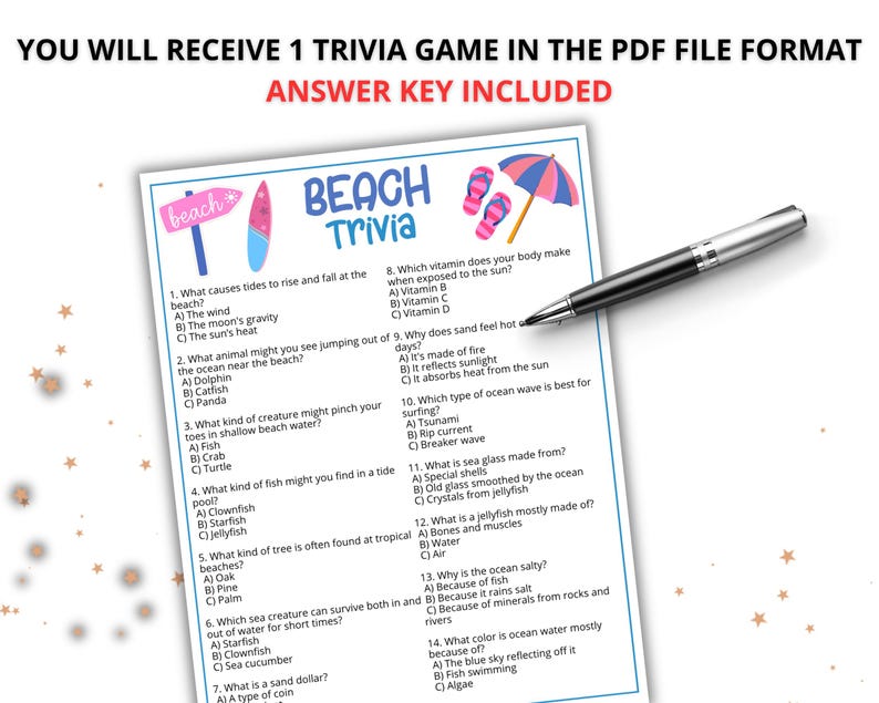 Beach Trivia Game,printable Ocean Game for Kids & Adults,sea Beach ...
