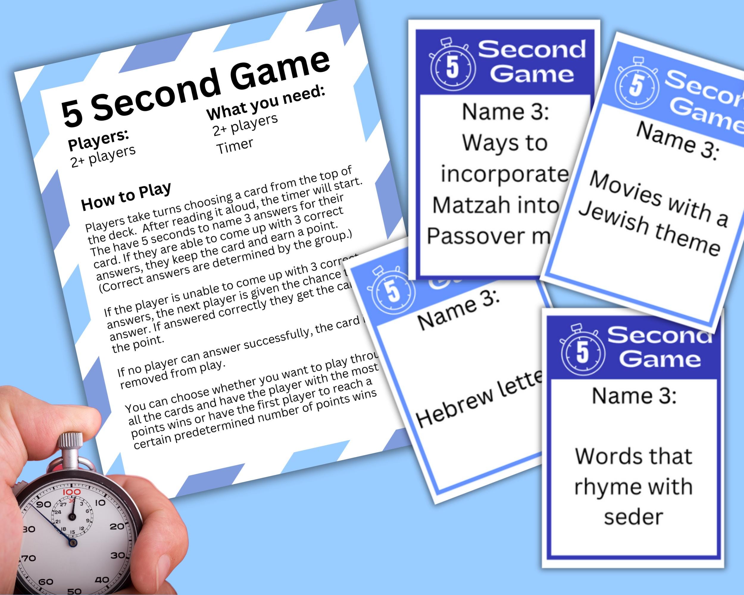 Passover 5 Second Game, Seder Activity for Kids and Adults, Passover ...