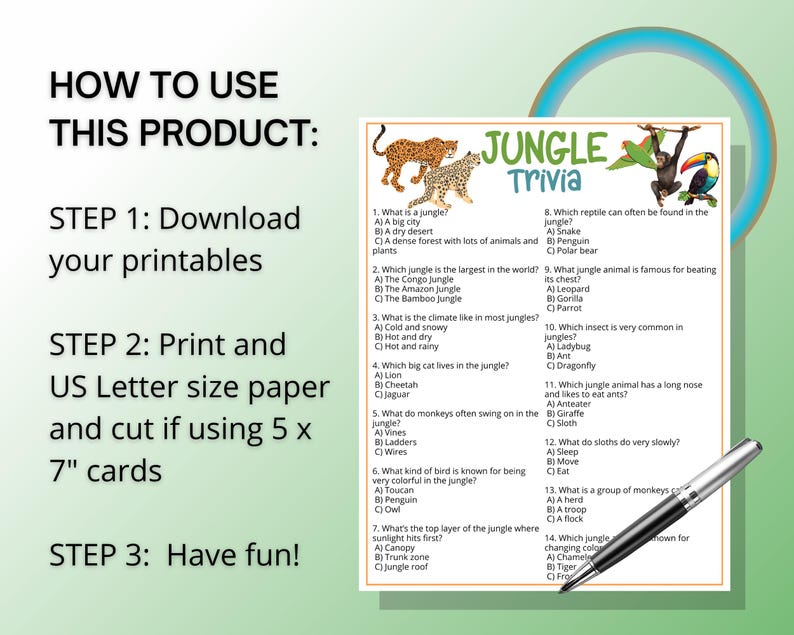 Jungle Trivia Game, Printable Animal Game for Kids & Adults, Rain ...