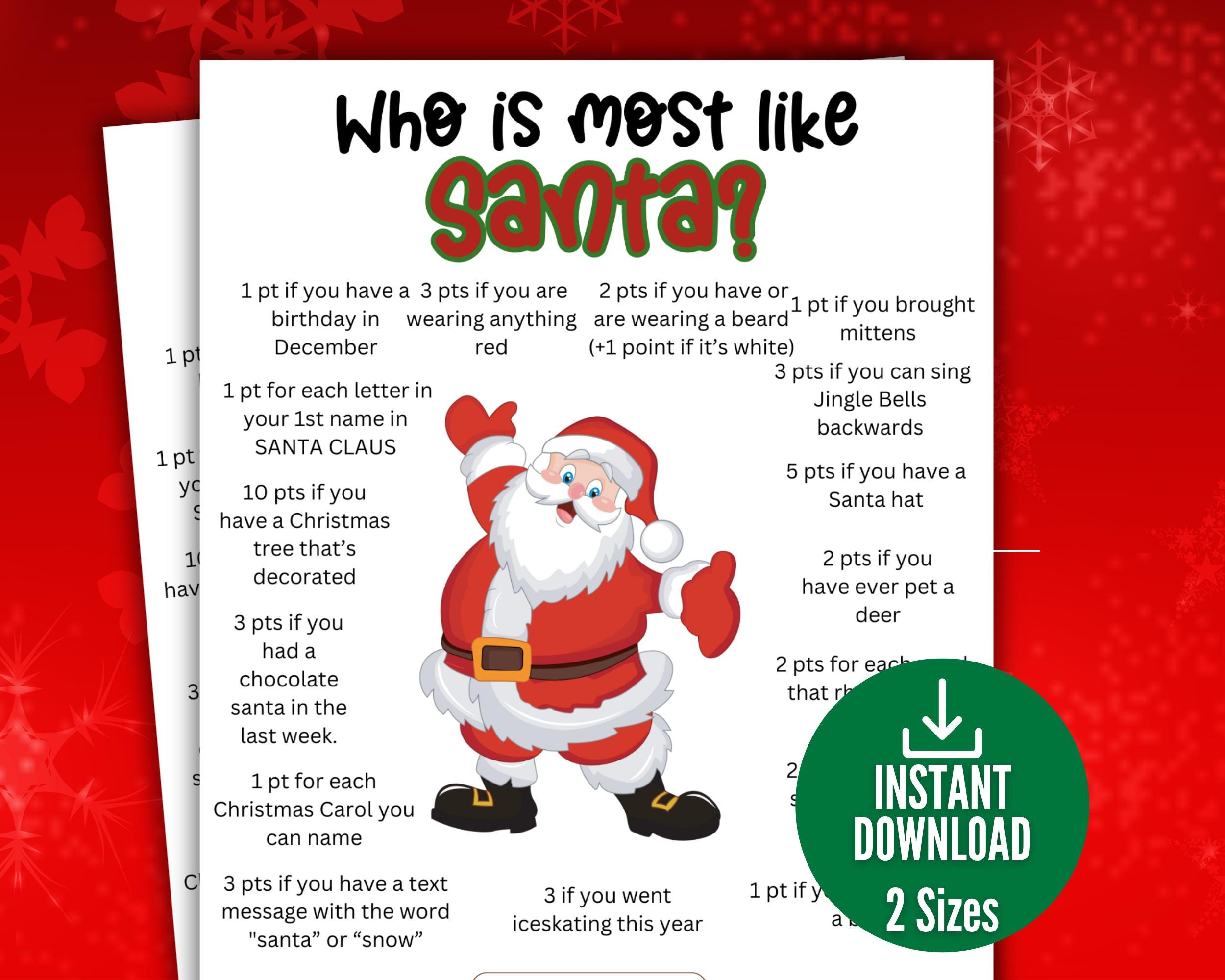 Who is Most Like Santa,santa Trivia Game,christmas Party Game,winter ...