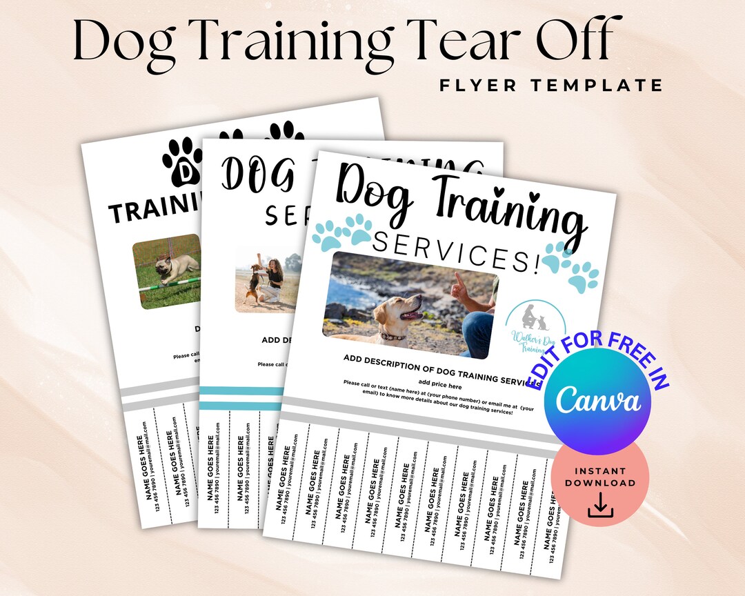 Editable Dog Training Marketing Flyer, Dog Trainer Tear off Flyer ...