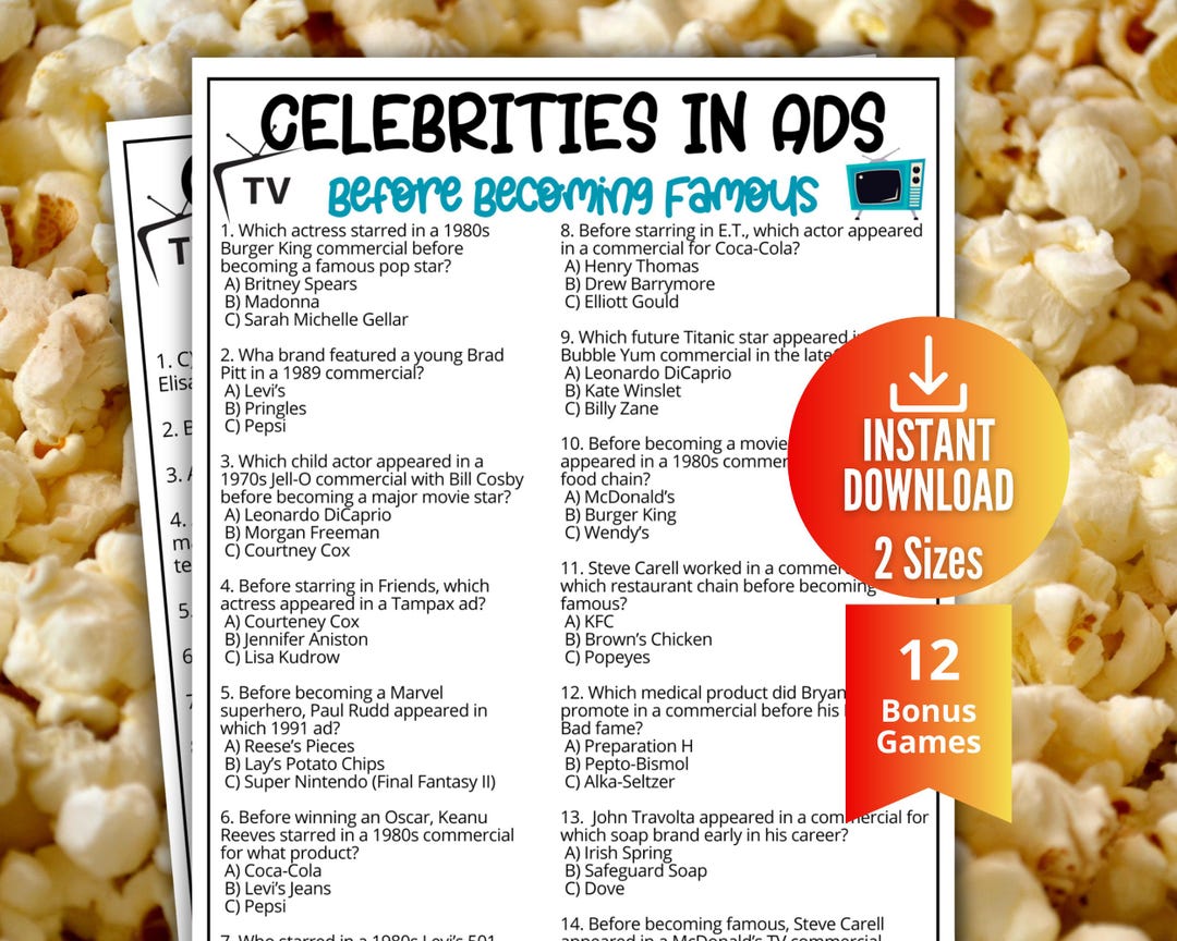 Celebrities in Ads Trivia Game,famous People in Commercials Match up ...