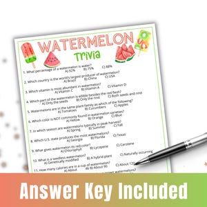 Watermelon Trivia Game, Spring Trivia Game, Summer Birthday Party Game ...
