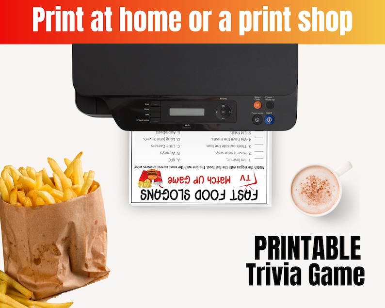Fast Food Slogan Trivia Game,ad Slogan Match up Quiz,printable TV ...