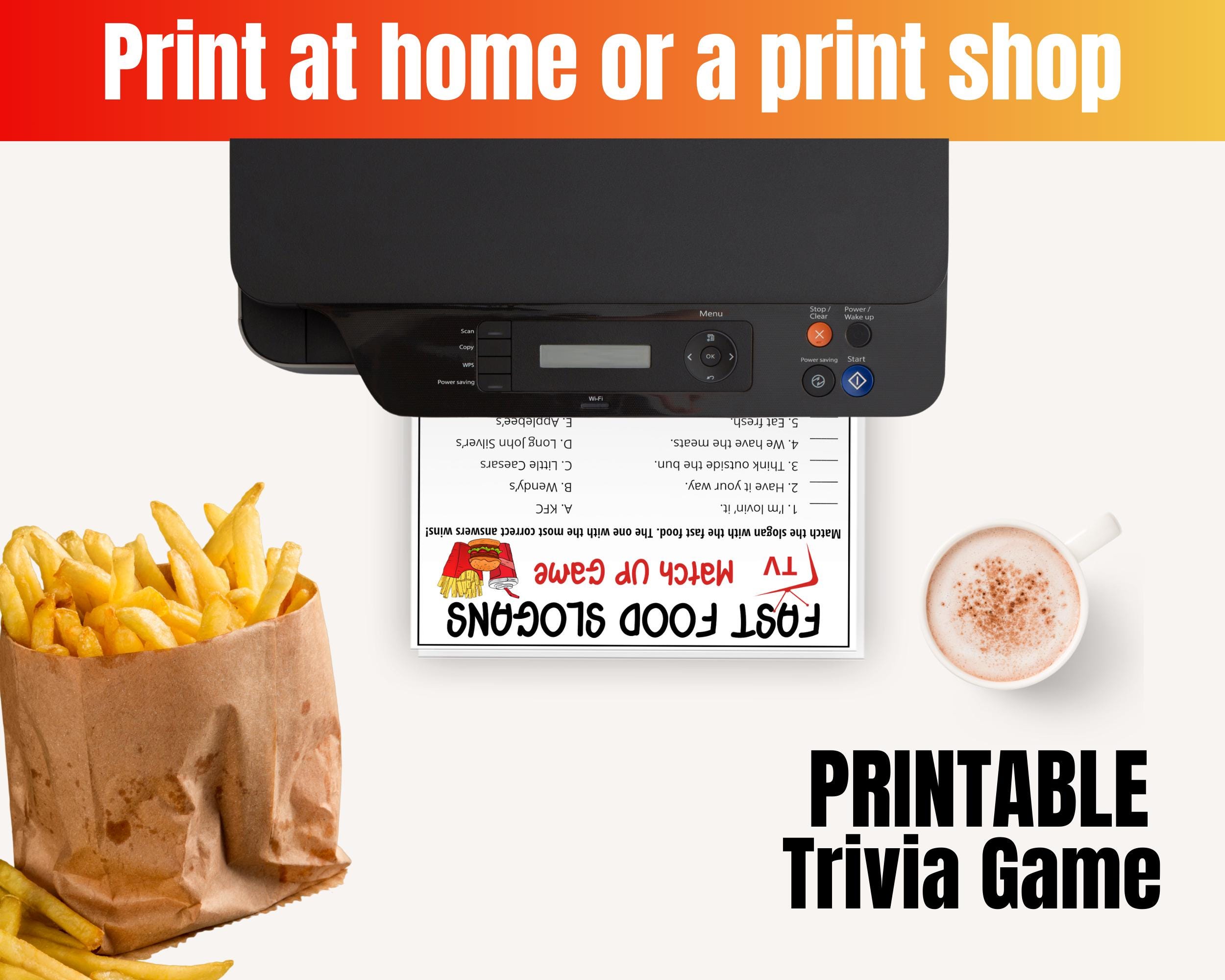 Fast Food Slogan Trivia Game,ad Slogan Match up Quiz,printable TV ...