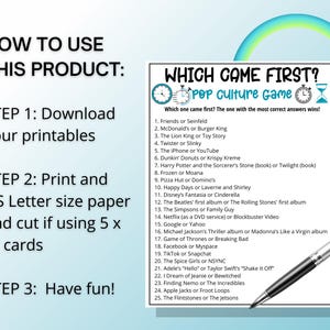 Pop Culture Trivia Game, Guess Which Came First Quiz,printable Game for ...