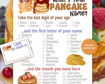 What's Your Pancake Name Game WITH NAMETAGS + SIGN, Sleepover Slumber ...