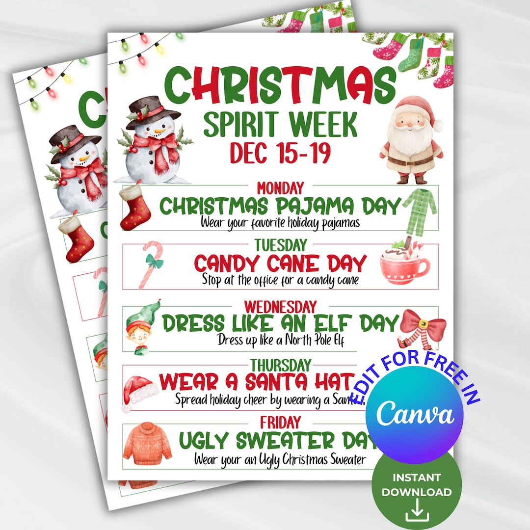 Customizable Holiday School Spirit Week Flyer, Christmas Newsletter ...
