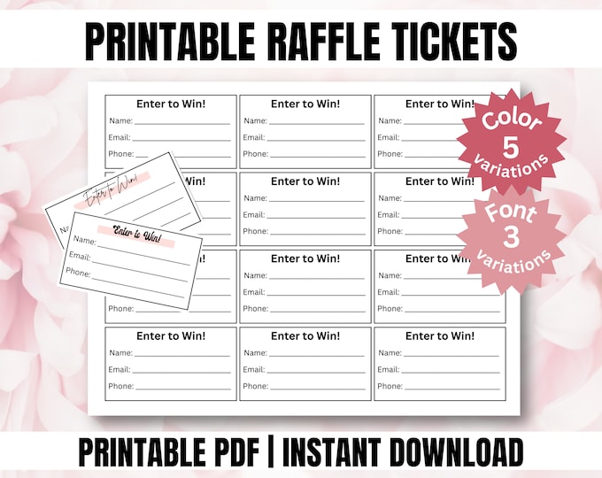 Modern Printable Raffle Ticket Template for Canva Editable Custom Draw Entry Ticket Enter to Win ...