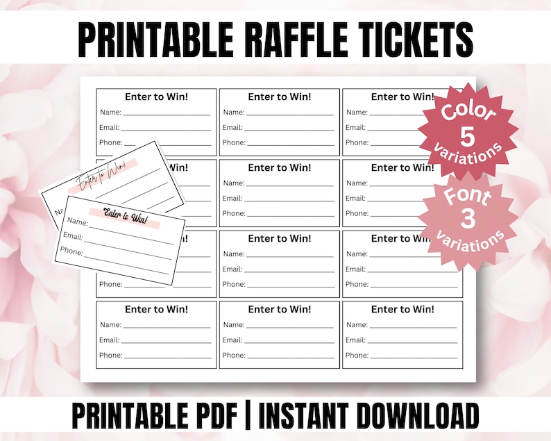 Printable Raffle Tickets, Enter to Win Tickets, Fundraiser Raffle ...