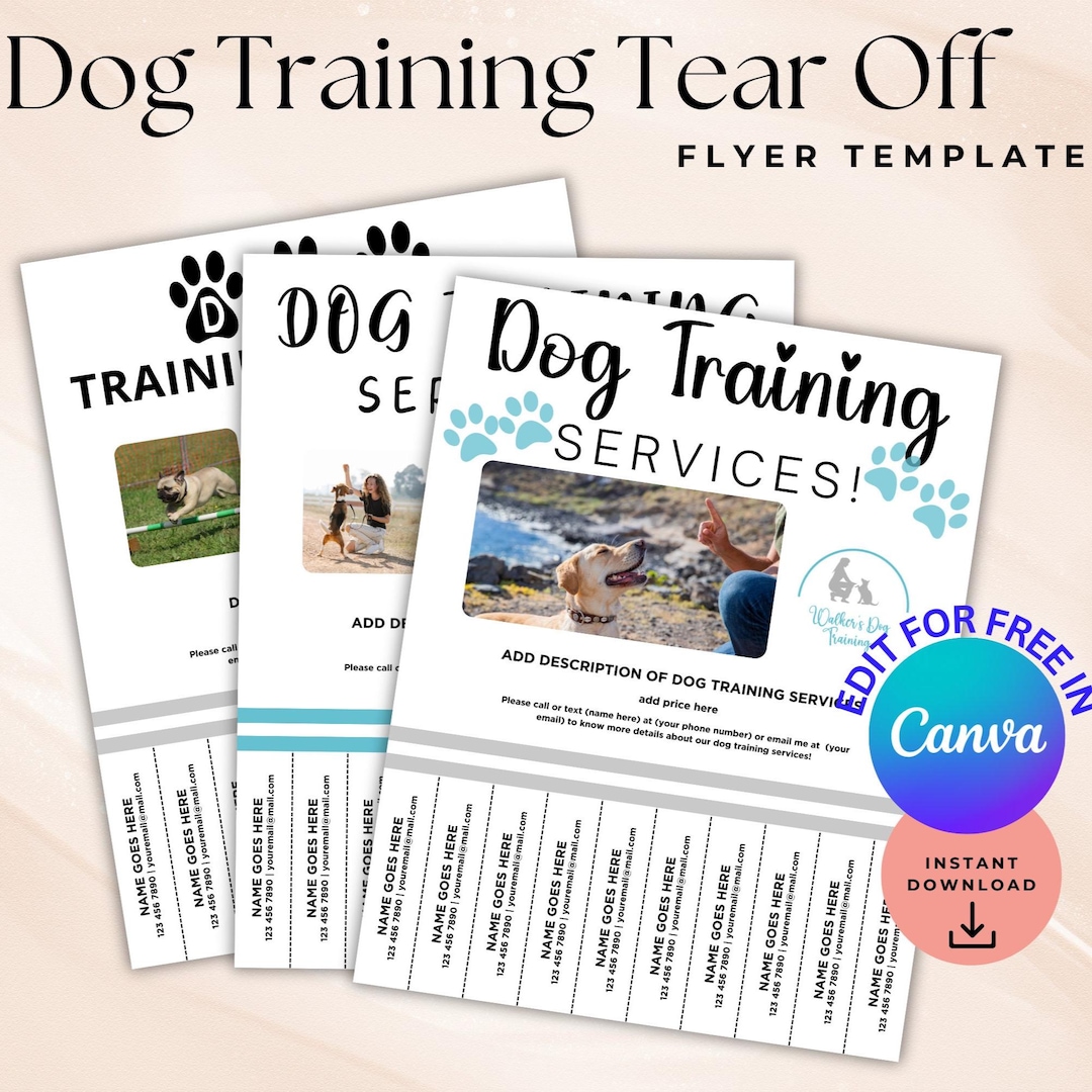 Editable Dog Training Marketing Flyer, Dog Trainer Tear off Flyer ...