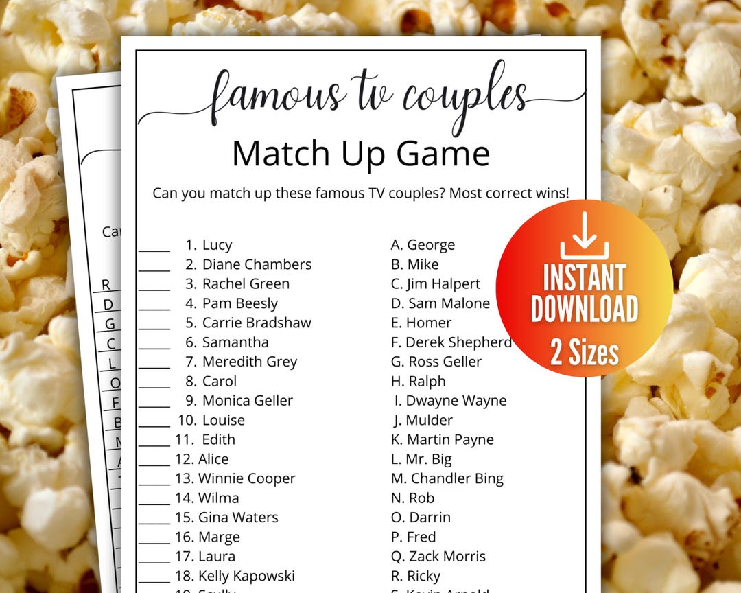 Famous TV Couple Trivia Game, Television Sitcom Quiz, Printable Game ...