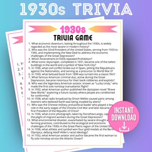 1930s Decade Trivia Game, Trivia Questions, 30s Trivia Quiz, 1960s ...