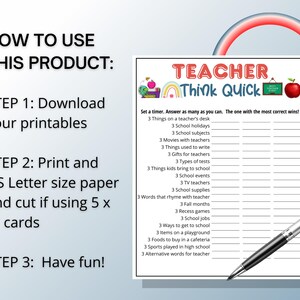 Teacher Think Quick Trivia Game,teacher Party,back to School Trivia ...
