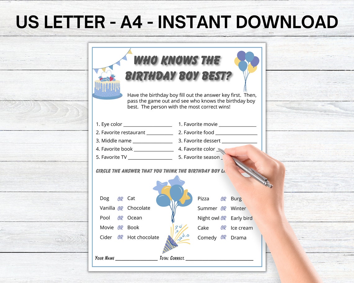 Who Knows the Birthday Boy Best, Birthday Questionnaire Activity ...