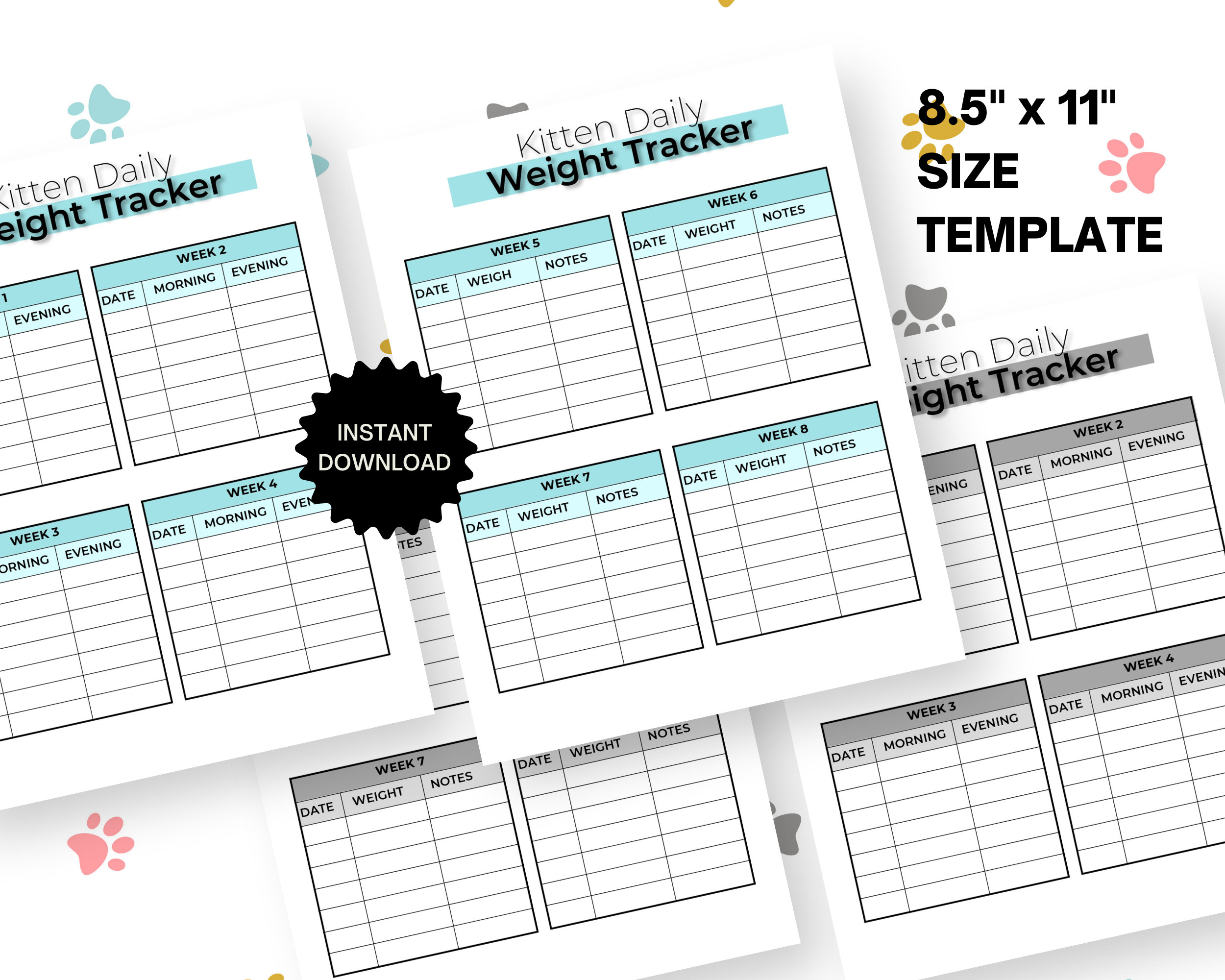 Kitten Daily Weight Tracker, Cat and Kitten Weight Record Editable PDF ...