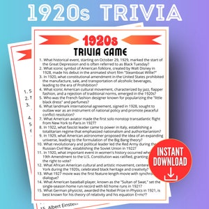 1920s Decade Trivia Game, Trivia Questions, 20s Trivia Quiz, 1960s ...