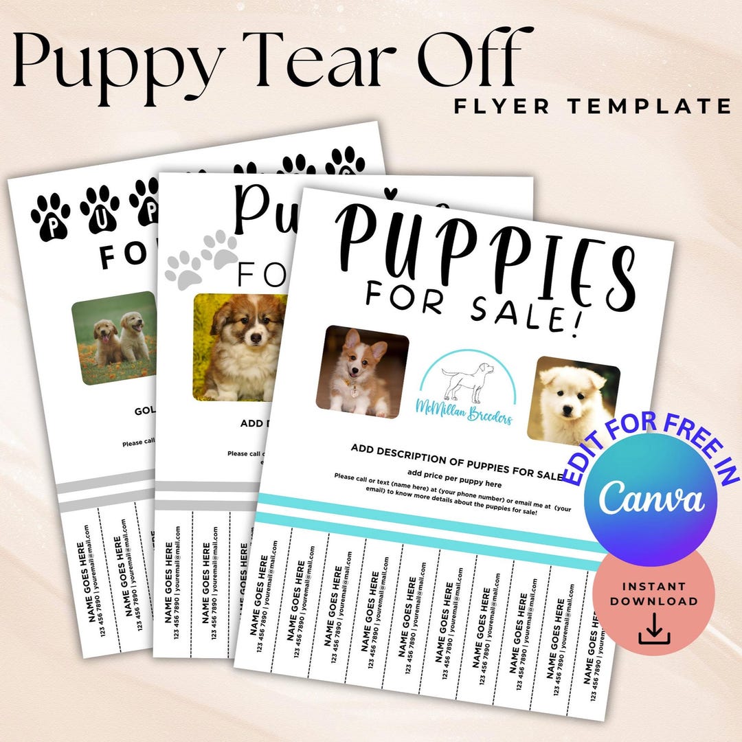 Editable Puppy Marketing Flyer, Dog Adoption Puppy Tear off Flyer ...