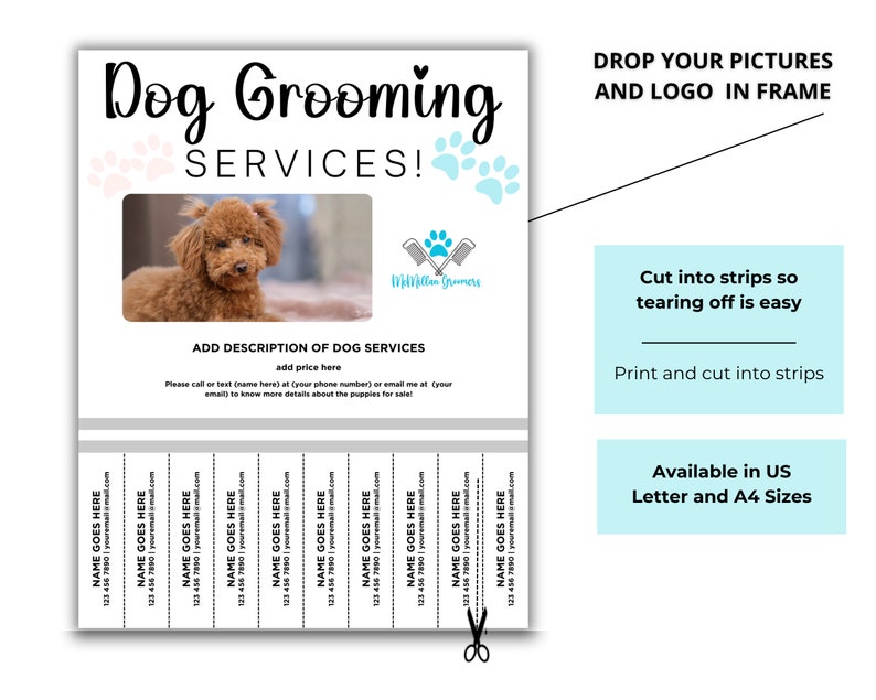 Editable Dog Grooming Marketing Flyer, Dog Groomer Tear off Flyer,dog ...