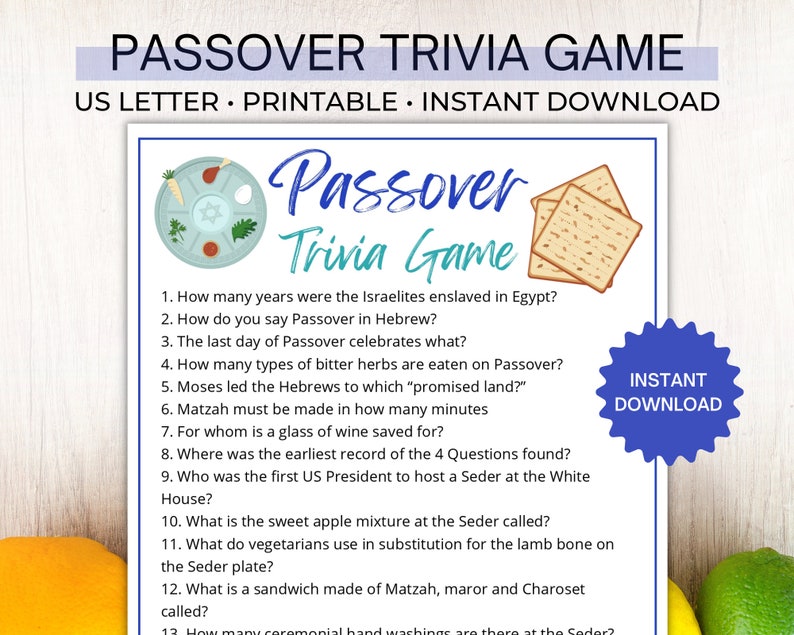 Passover Trivia Game Jewish Games Passover Holiday Passover - Etsy